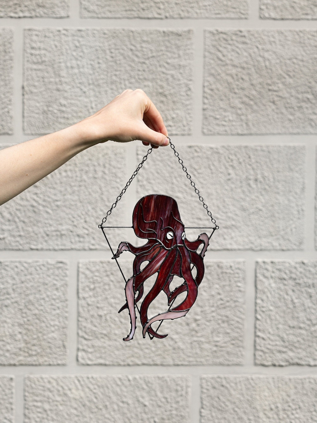 Red Octopus Stained Glass Halloween Suncatcher. Window Wall Hangings ...