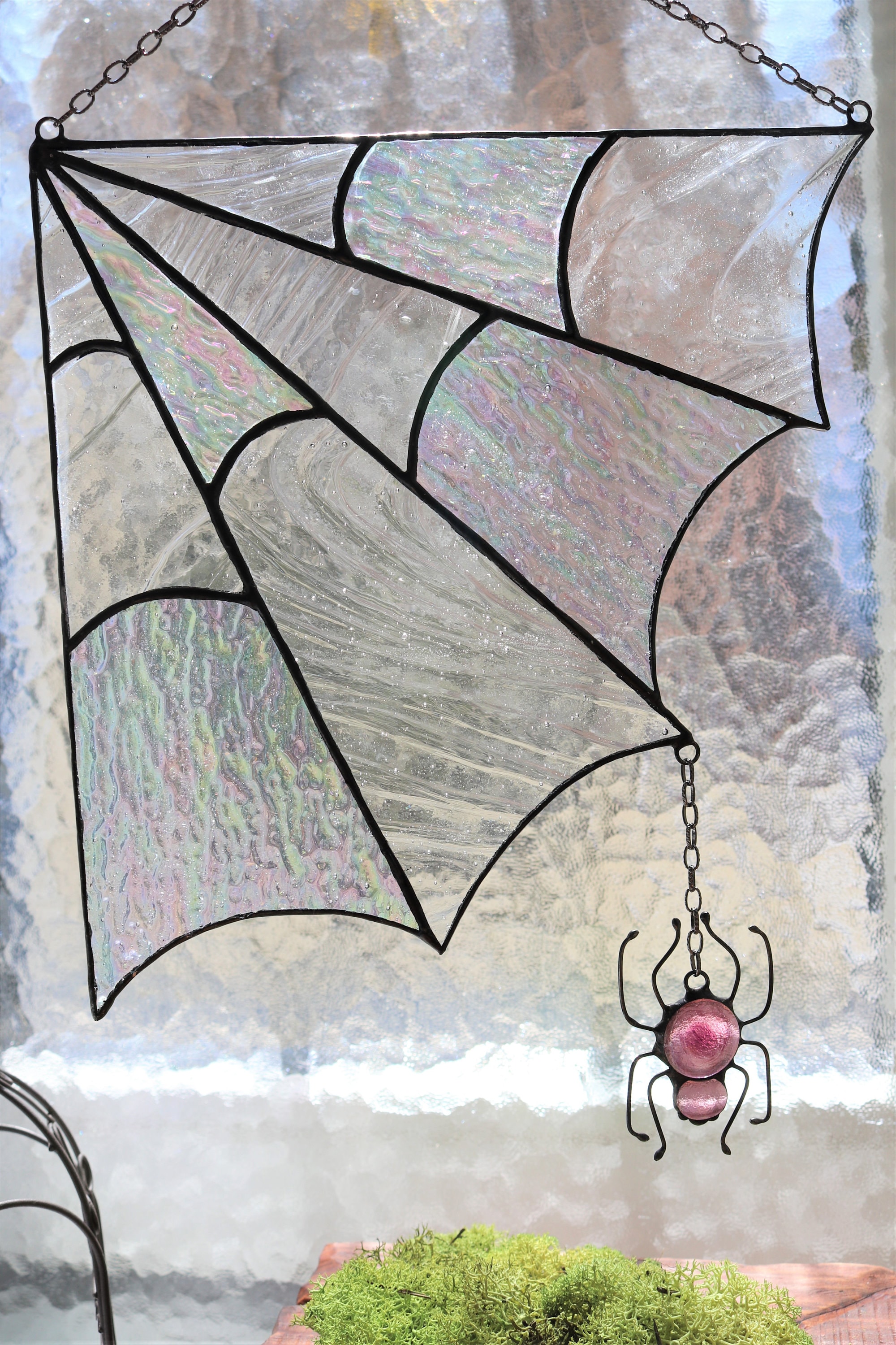 Halloween Stained Glass Spider Web Cobweb Net Suncatcher Panel - Etsy