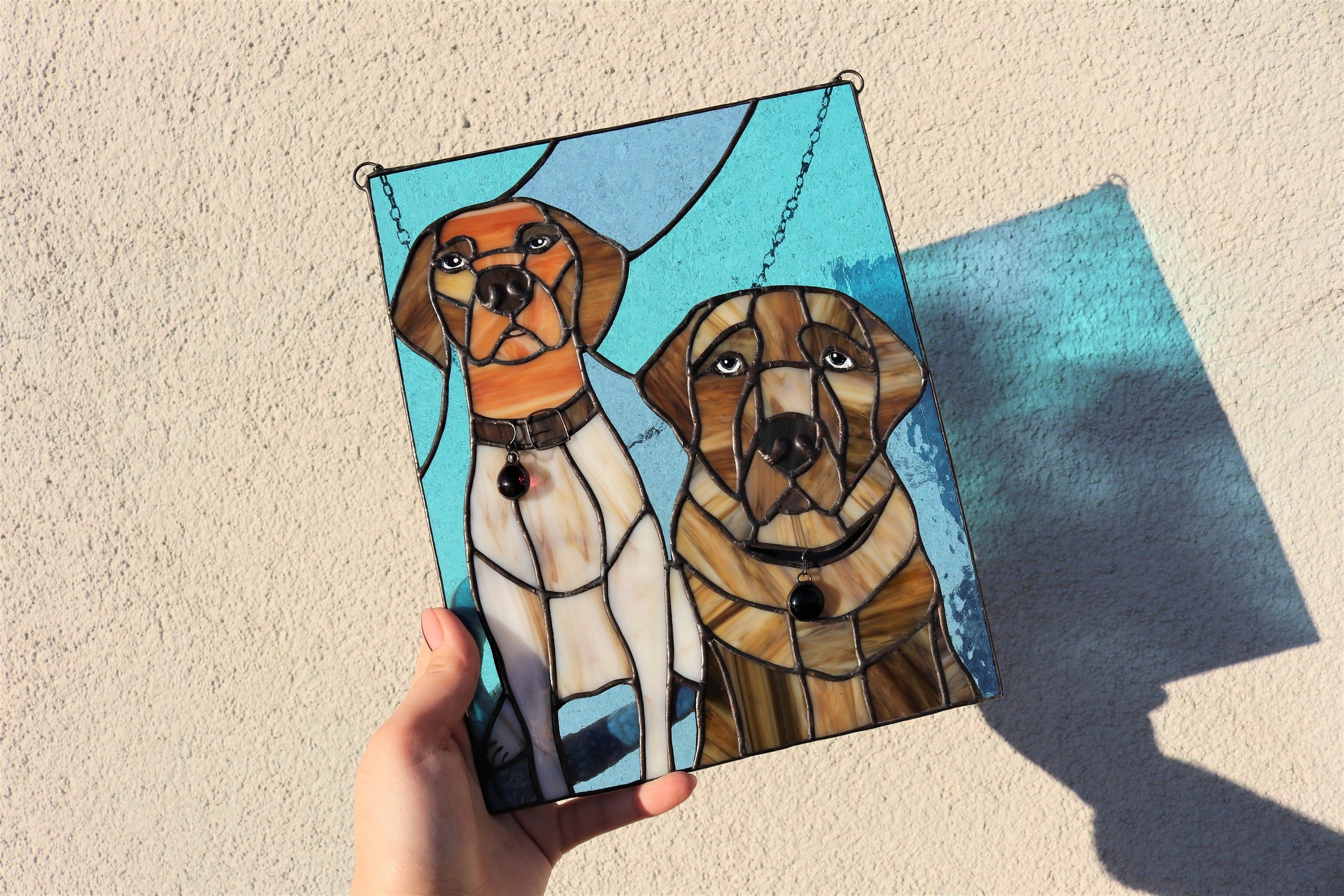 Custom Dog Portrait Picture Pet Art Suncatcher Memorial Stained Glass ...
