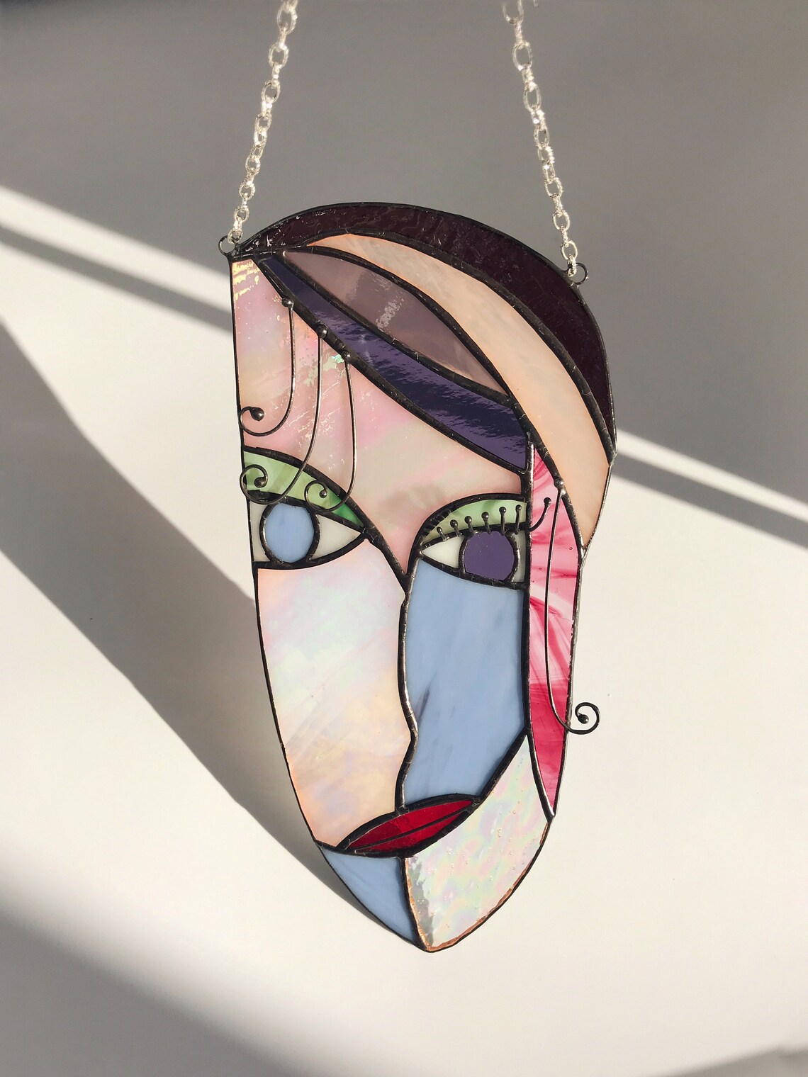 Cling Picture of Girl Face Cloak Mask Stained Glass Panel - Etsy