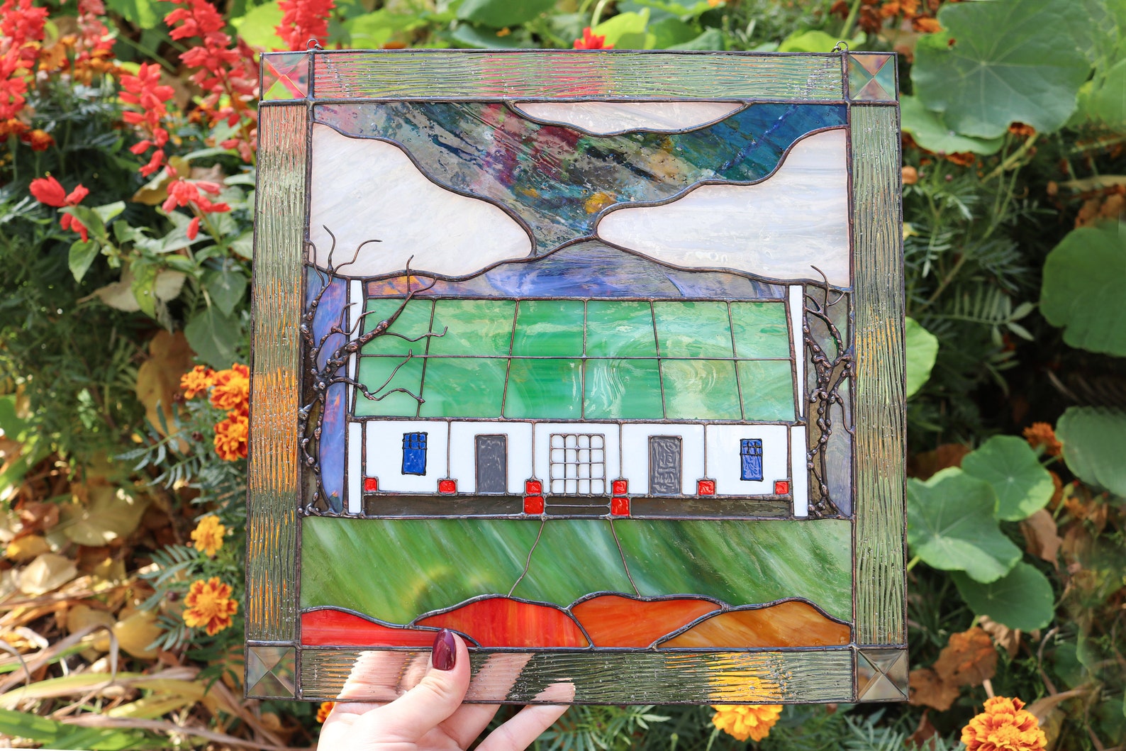 Custom Stained Glass Panel House Picture Home Wall Hanging Suncatcher ...