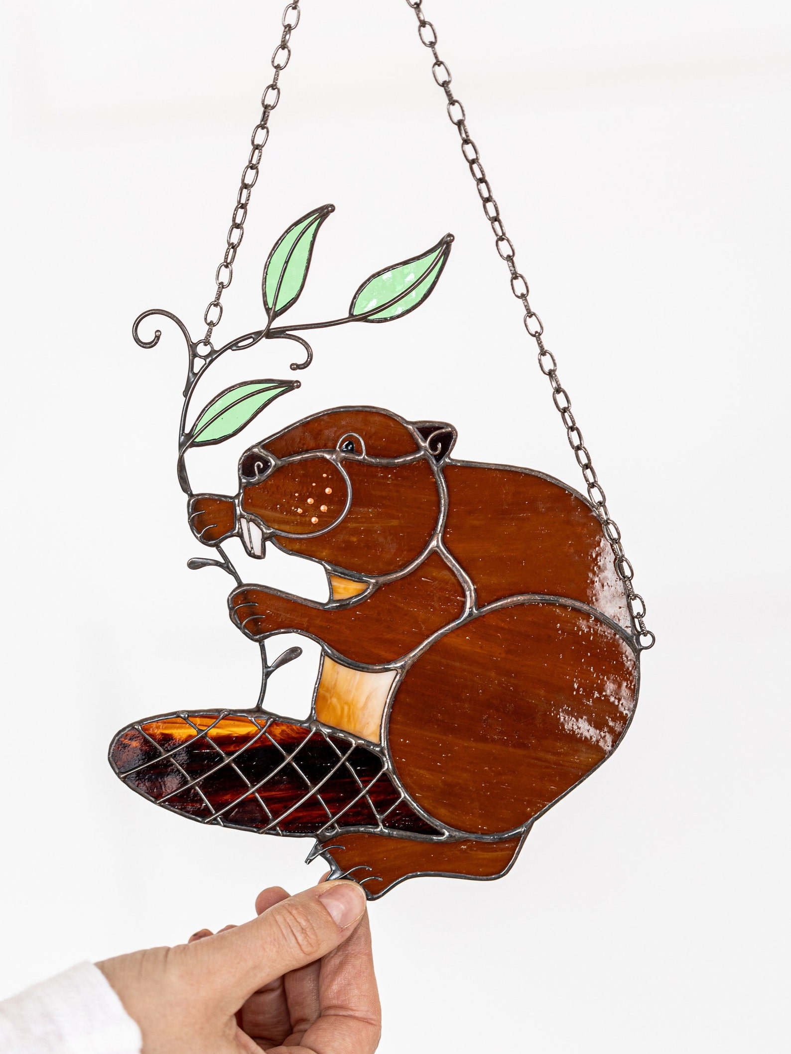 Stain Glass Beaver, Window Hanging Sun Catcher, Castor Wall Glass Art ...