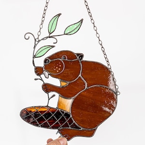 Stain Glass Beaver, Window Hanging Sun Catcher, Castor Wall Glass Art ...