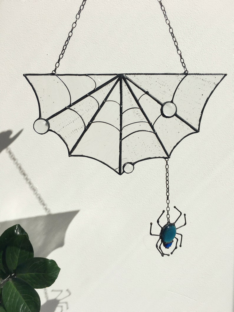 Halloween Stained Glass Spider Web Cobweb Net Suncatcher Panel - Etsy