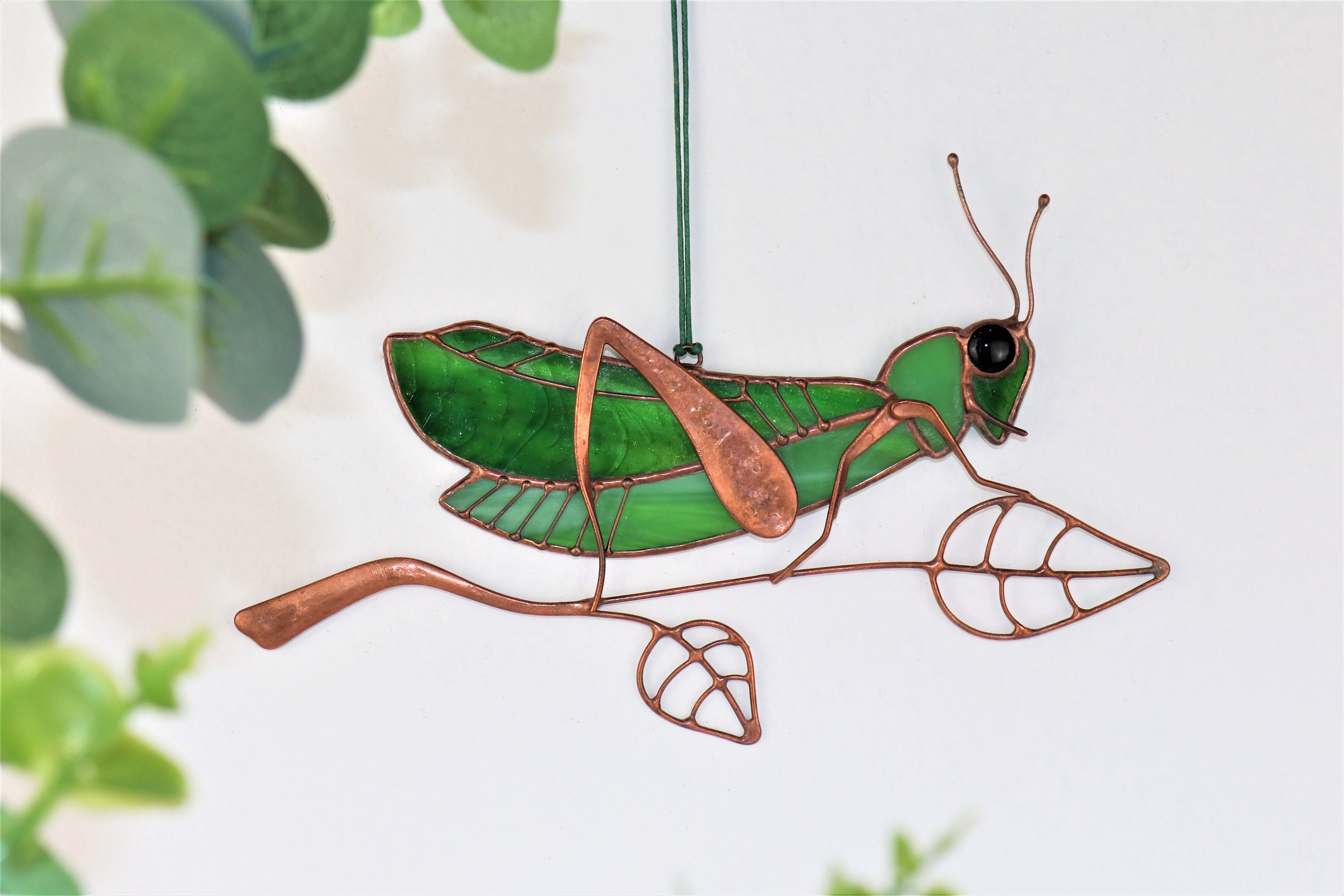 Suncatcher Grasshopper Skipjack Stained Glass Panel Decor - Etsy