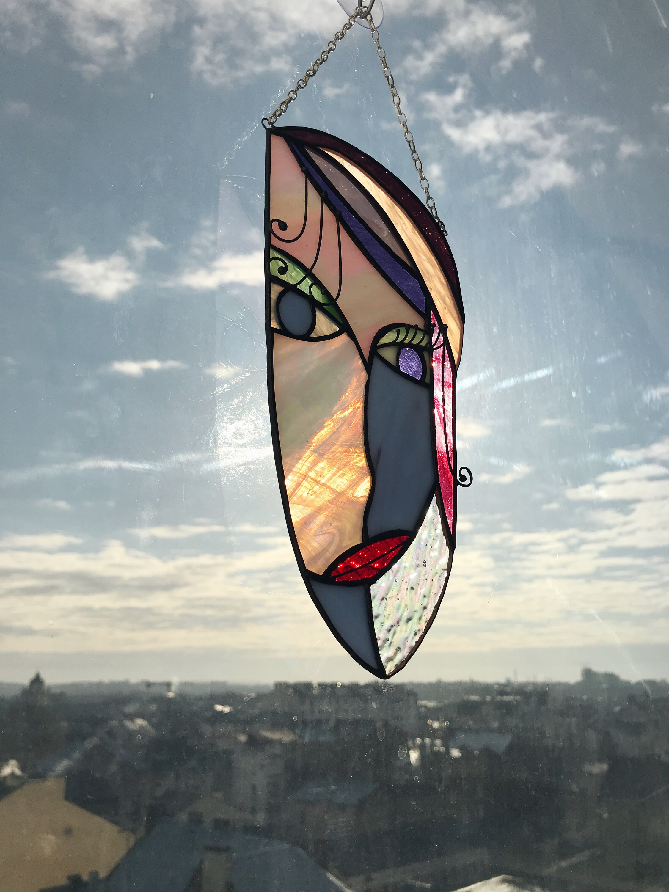 Cling Picture of Girl Face Cloak Mask Stained Glass Panel - Etsy