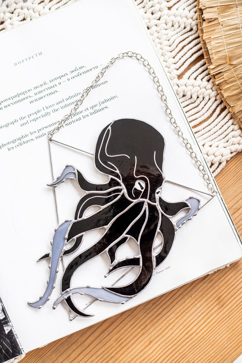 Black Octopus Stained Glass Halloween Suncatcher. Window Wall - Etsy