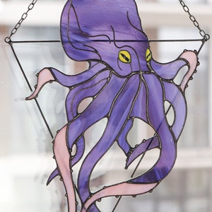 Blue Octopus Stained Glass Suncatcher. House Home Decor. Window Wall ...