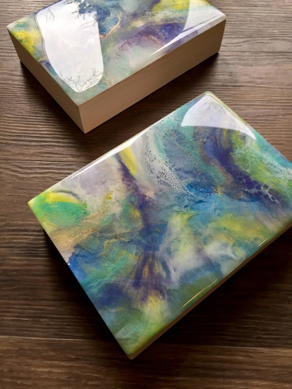 Original 3D Abstract Art Painting - Alcohol Ink and Resin Diptych ...