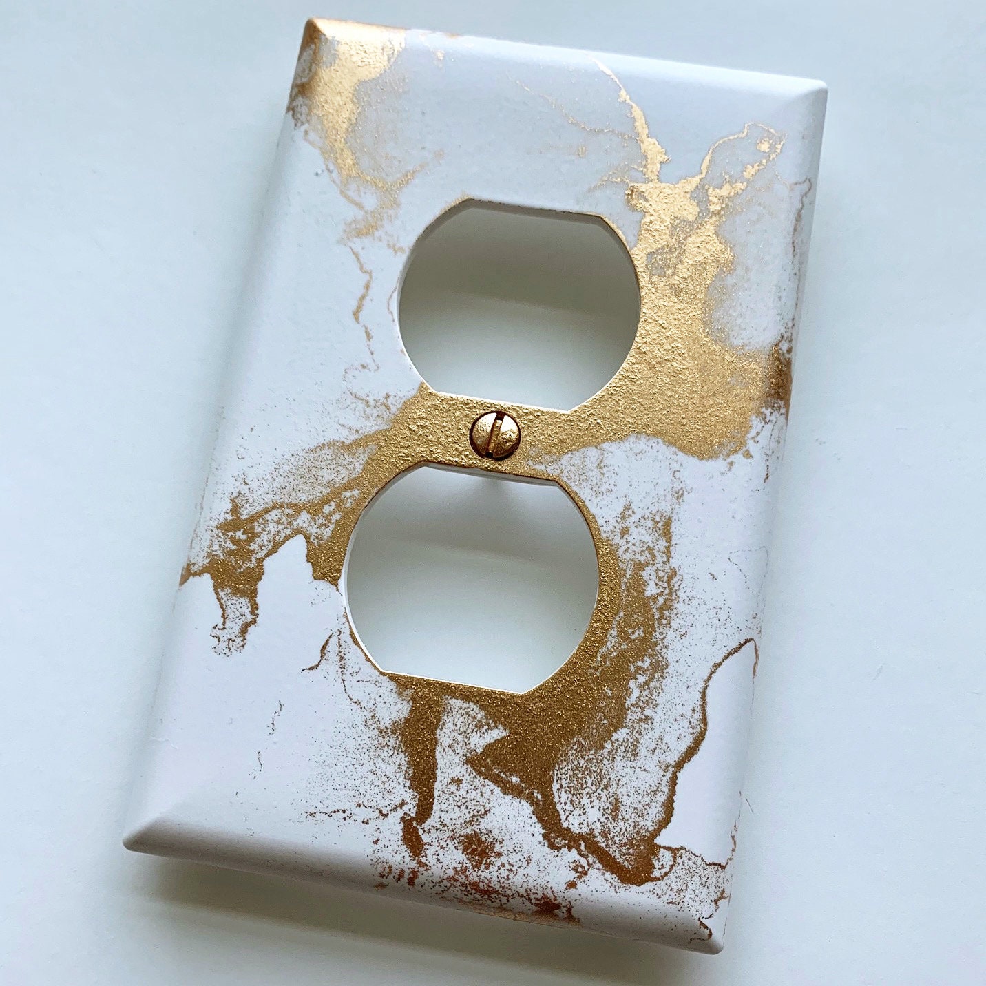 Abstract Art Electrical Outlet Cover - Hand-painted White and Metallic ...