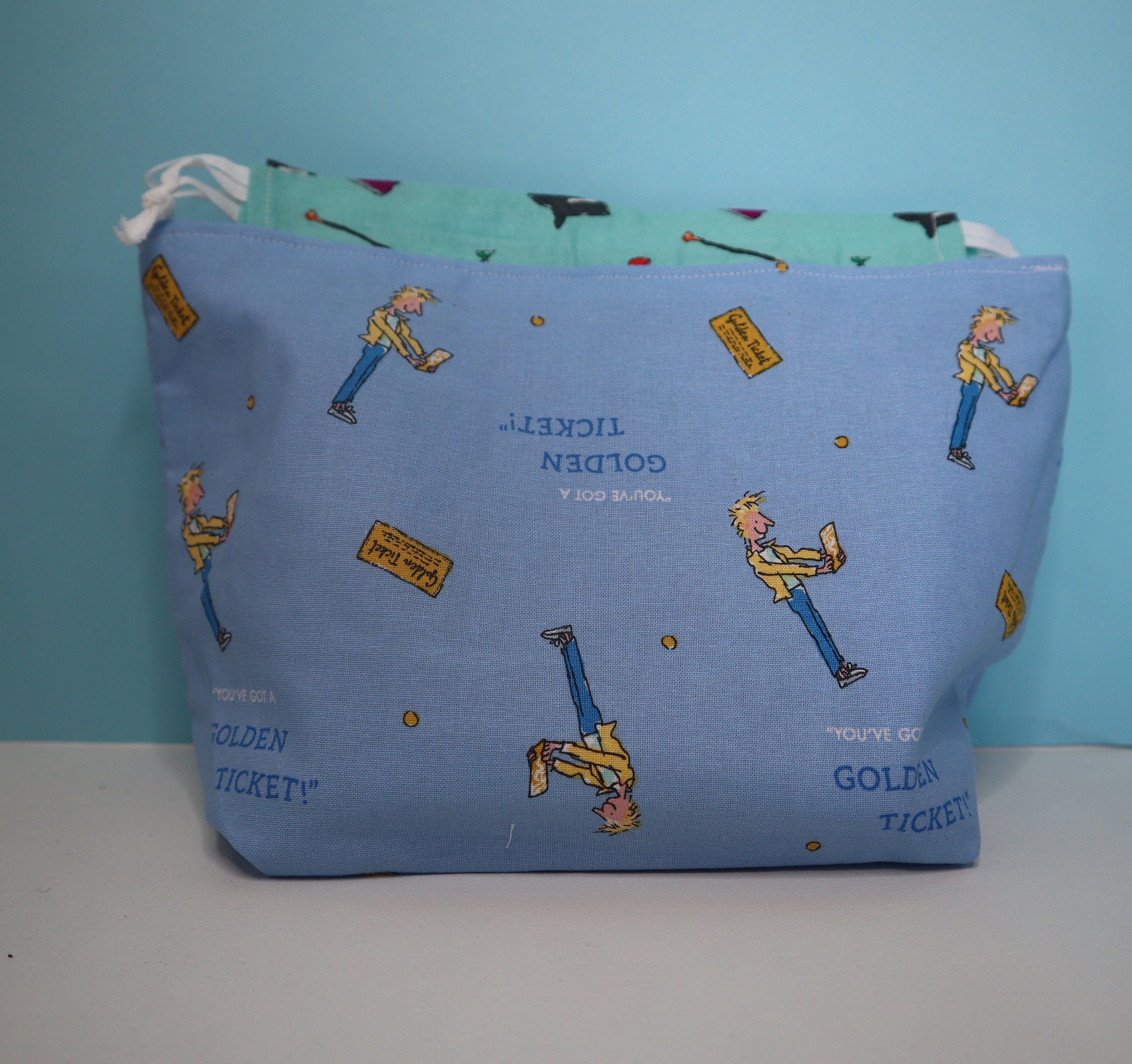 Small Willy Wonka Project Bag Roald Dahl Fabric Drawstring Bag - Etsy