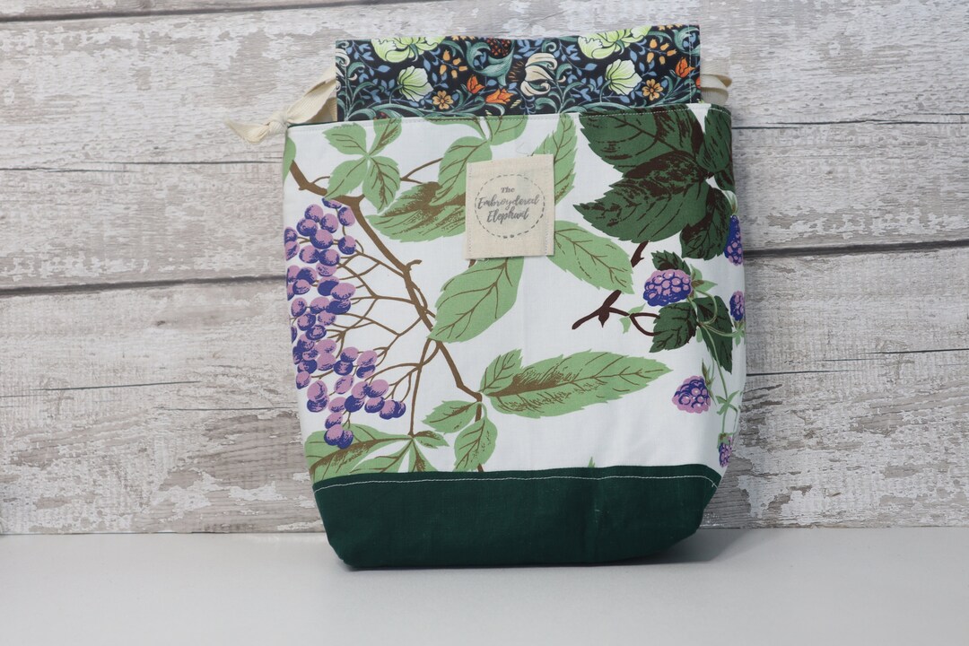 Upcycled Vintage Fruit Tree Fabric Project Bag Drawstring Crochet and ...
