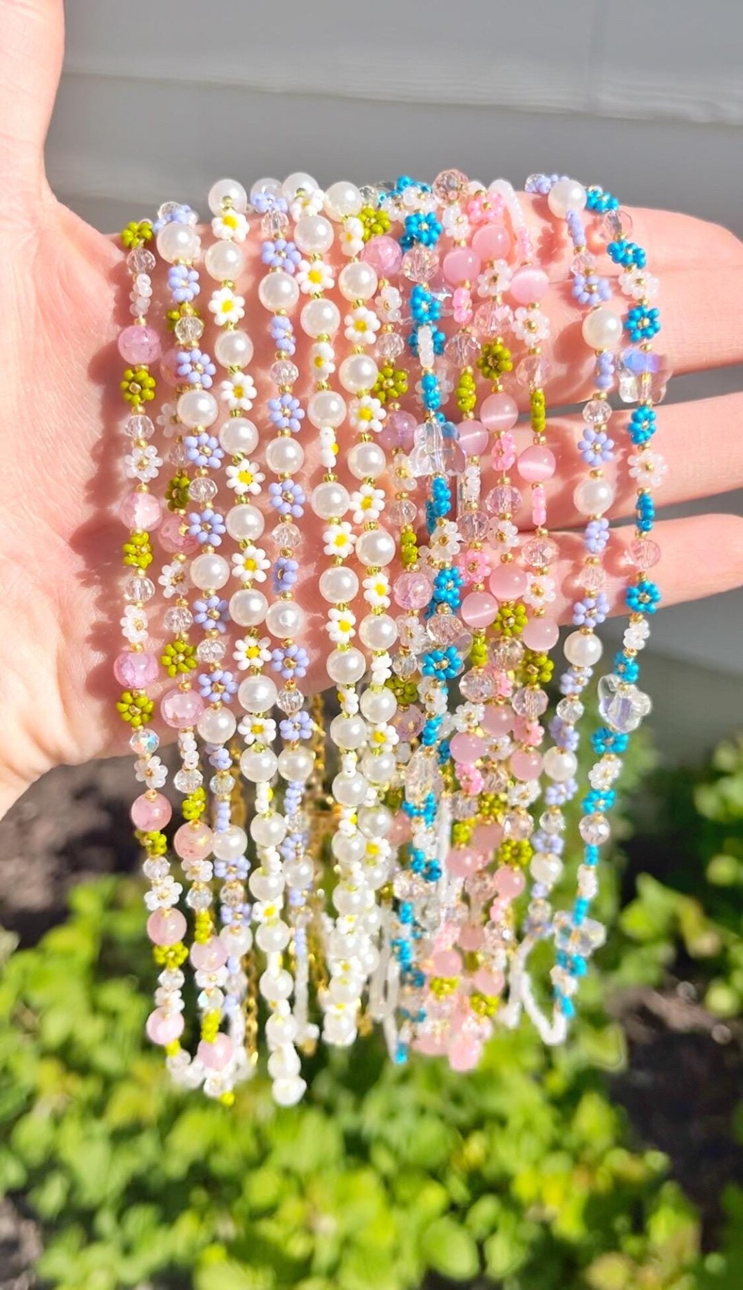 Daisy Chain Choker, Beaded Flower Necklace for Friend, Y2K Choker ...