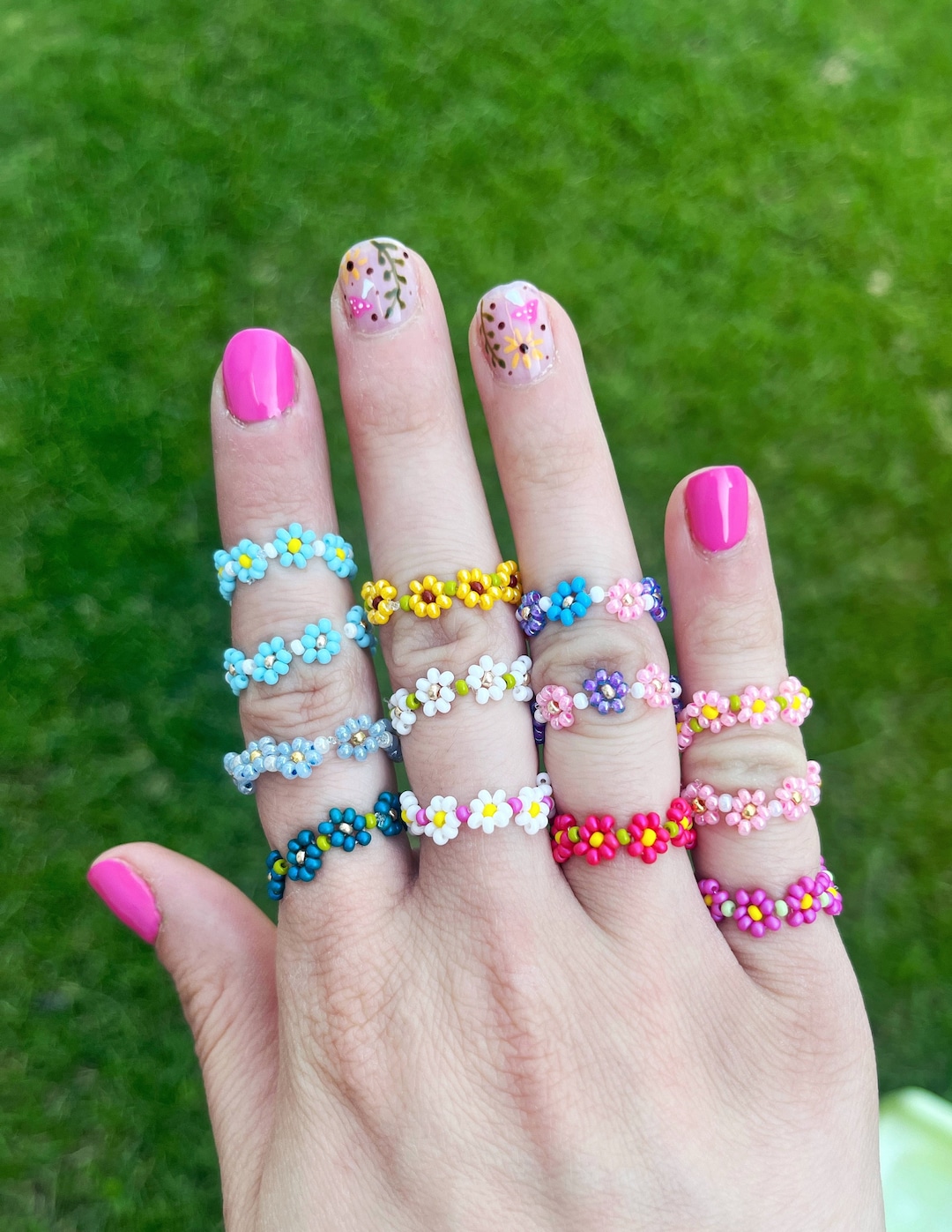 Daisy Chain Ring, Dainty Flower Beaded Ring, Y2k Jewelry for Her ...
