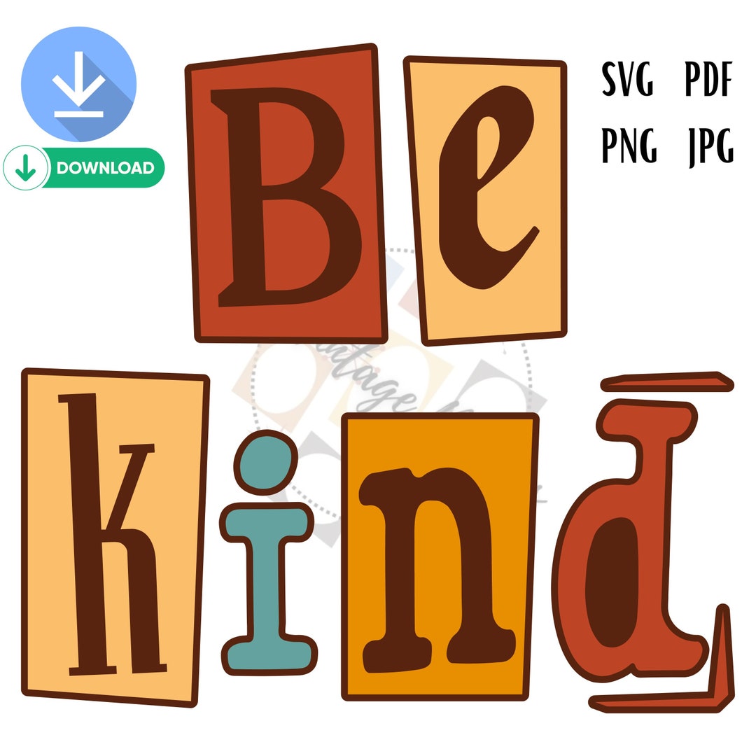 Be Kind | Retro Boho Style | Lettering | SVG | Png | Pdf | JPG Files - Etsy