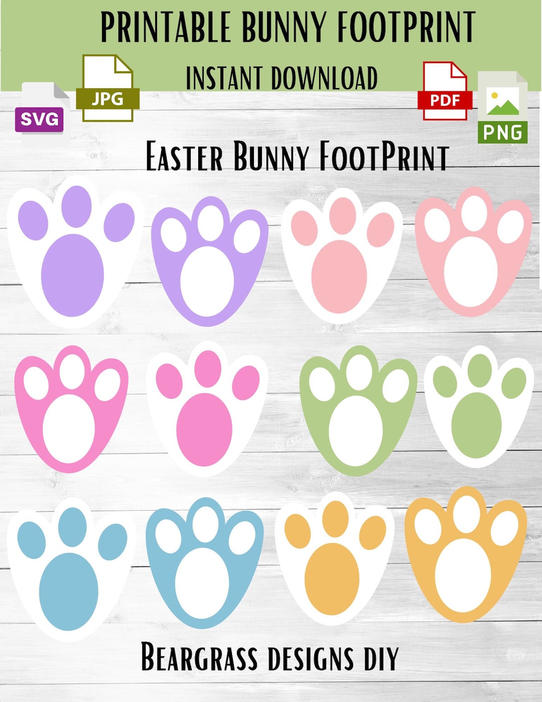 Easter Bunny Feet Printable, Instant Download , Digital ,PDF, SVG, PNG ...
