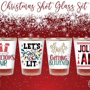 Christmas Shot Glass Set | Gold Rim, Holiday Party Favors - Etsy