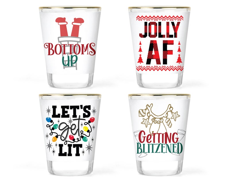 Christmas Shot Glass Set | Gold Rim, Holiday Party Favors - Etsy