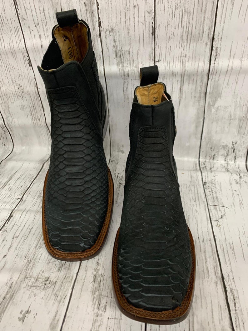 MENS LEATHER COWBOY Nubuck Snake Python Print Skin Faux Square Toe Half ...