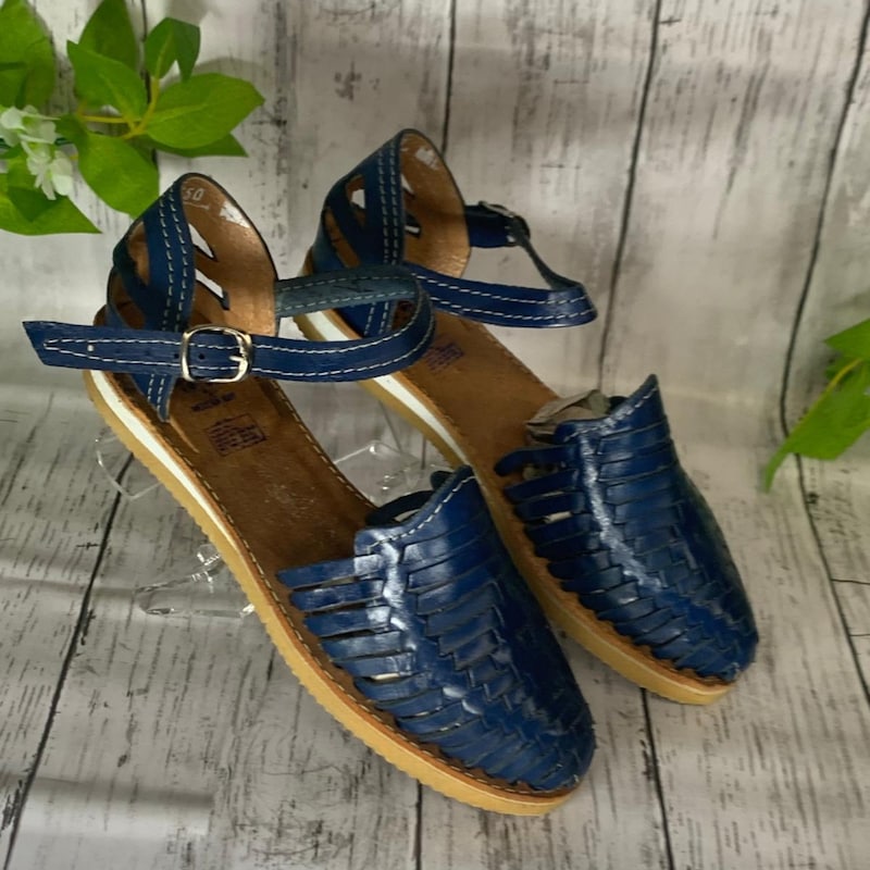 Blue Leather Sandals - Etsy