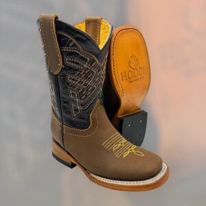 KIDS TODDLER WESTERN Square Toe Leather Cowboy Boots Tan Handcrafted ...