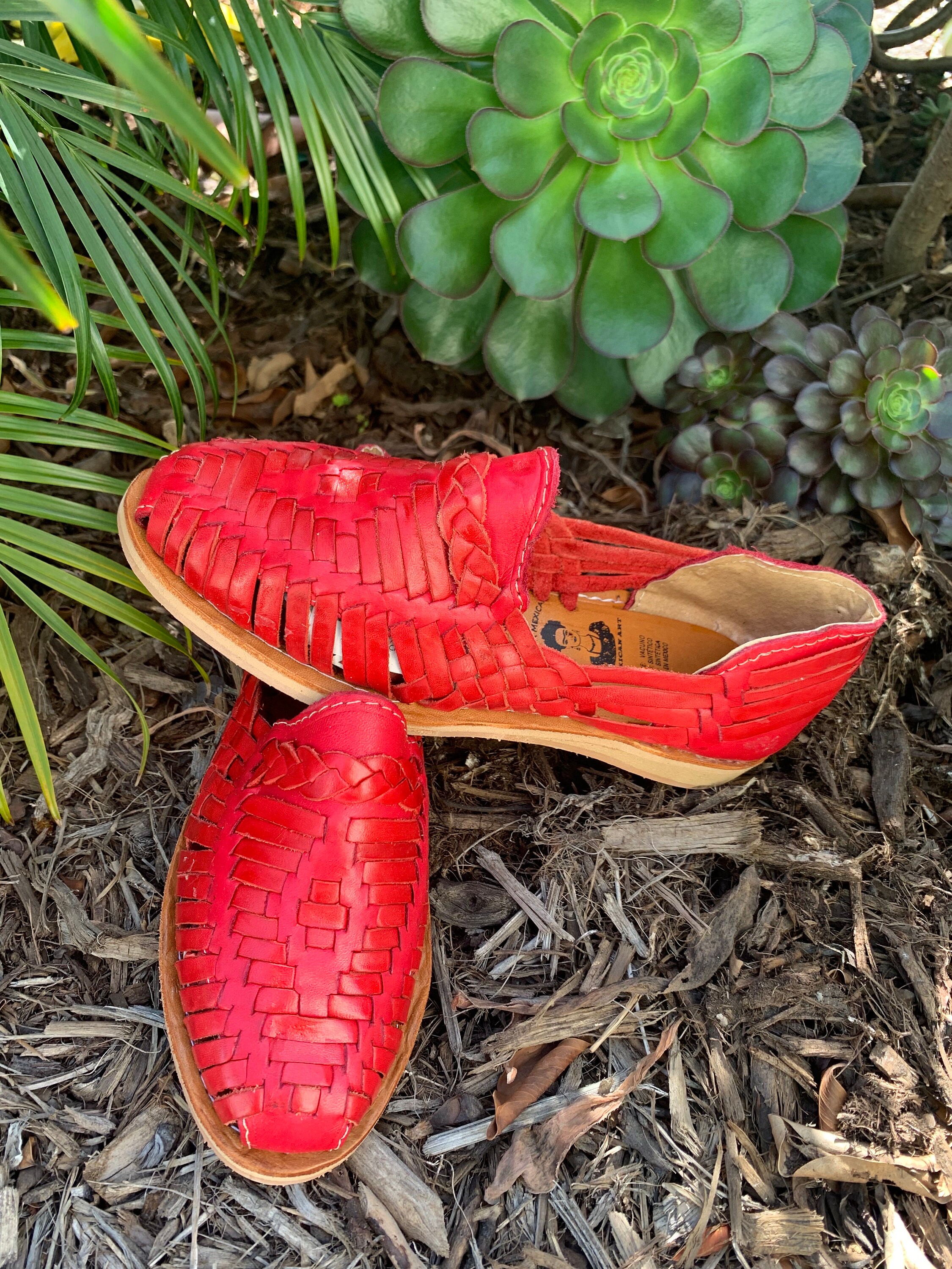Huarache Sandals Mexican Style Colorful Leather Handmade Red - Etsy