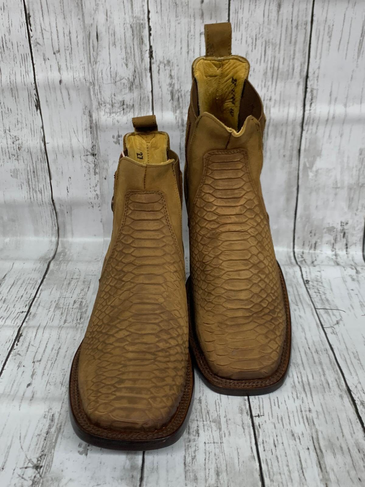 MENS LEATHER COWBOY Nubuck Snake Python Print Skin Faux Square Toe Half ...