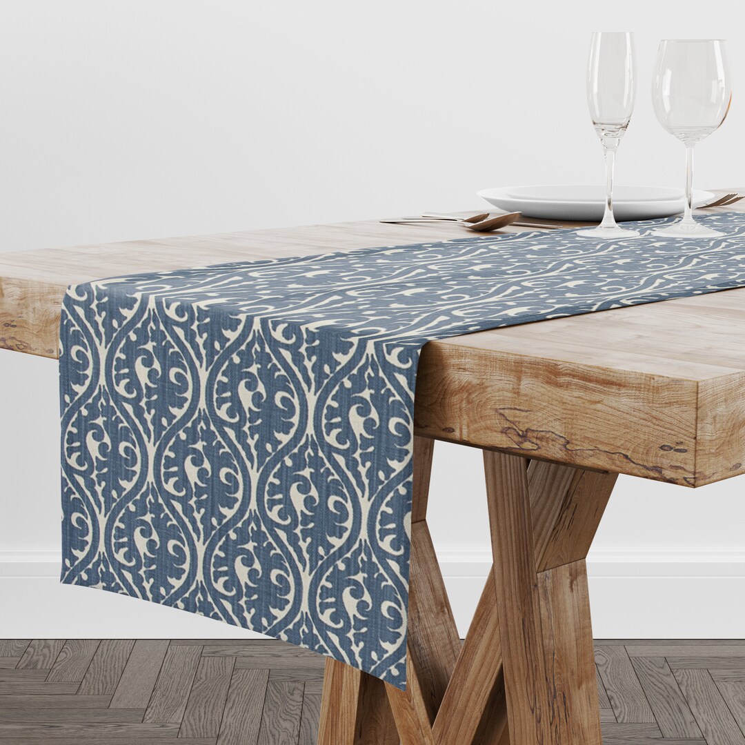 Blue Italian Florentine Table Runner: Linen Blend Dining Decor - Etsy