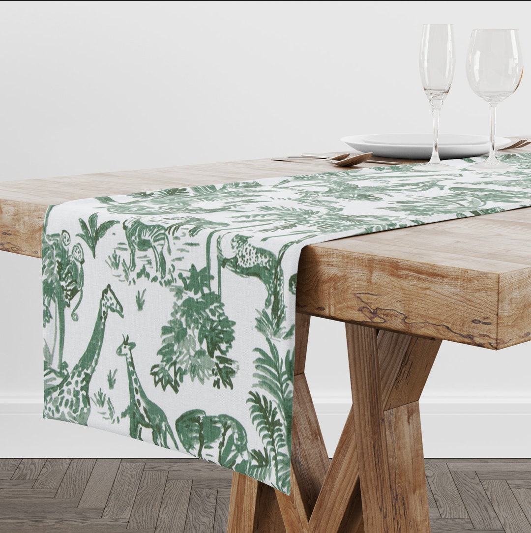 Green Jungle Dining Room Table Runner: Contemporary Animal Print Party ...