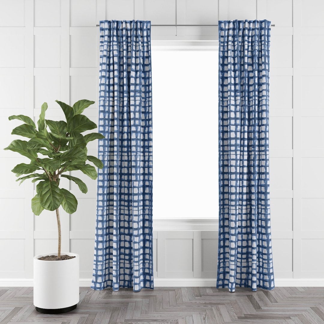 Denim Blue Check Drapes: Farmhouse Living & Dining Room, Children's ...