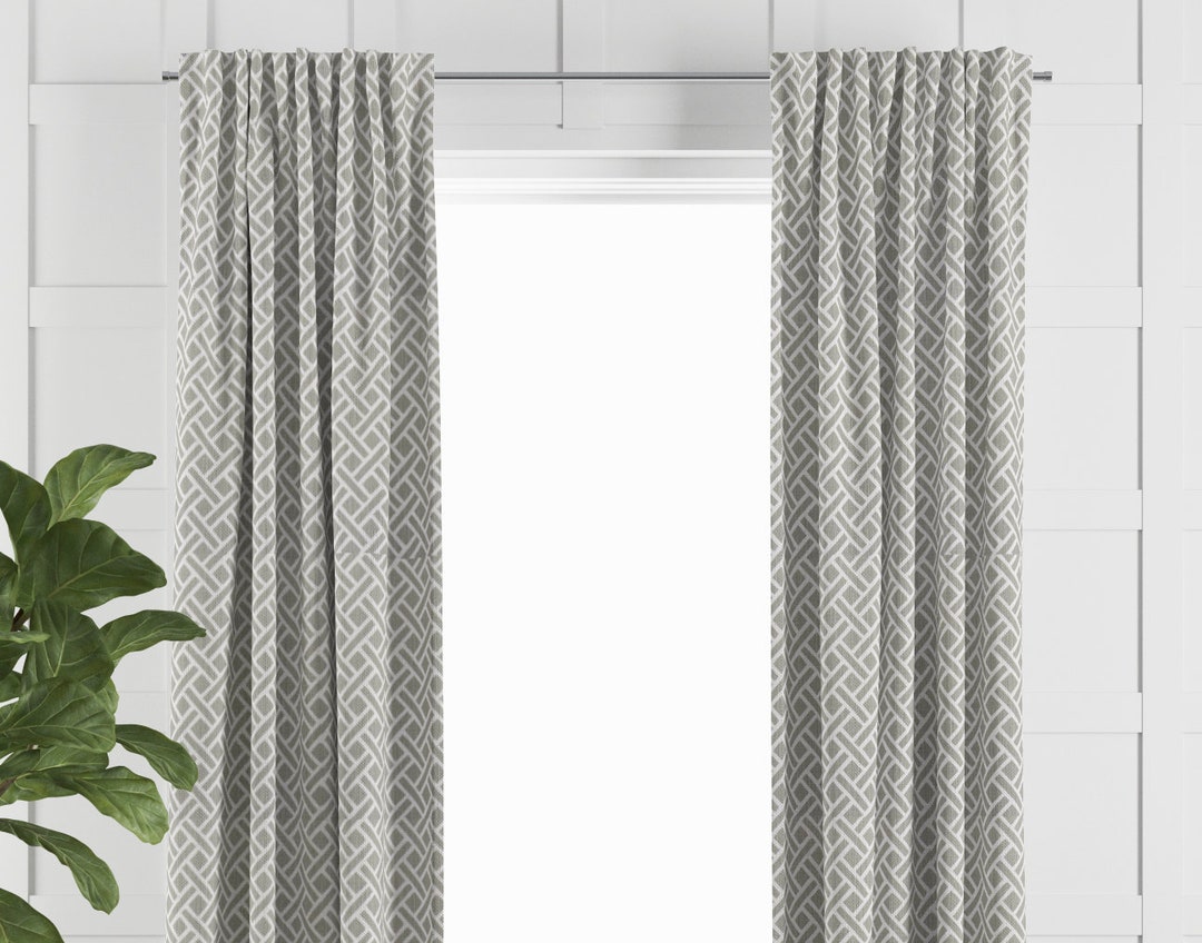 Grey Lattice Slub Cotton Drapes: Beige Living Room Curtain Panel Window Treatments - Etsy