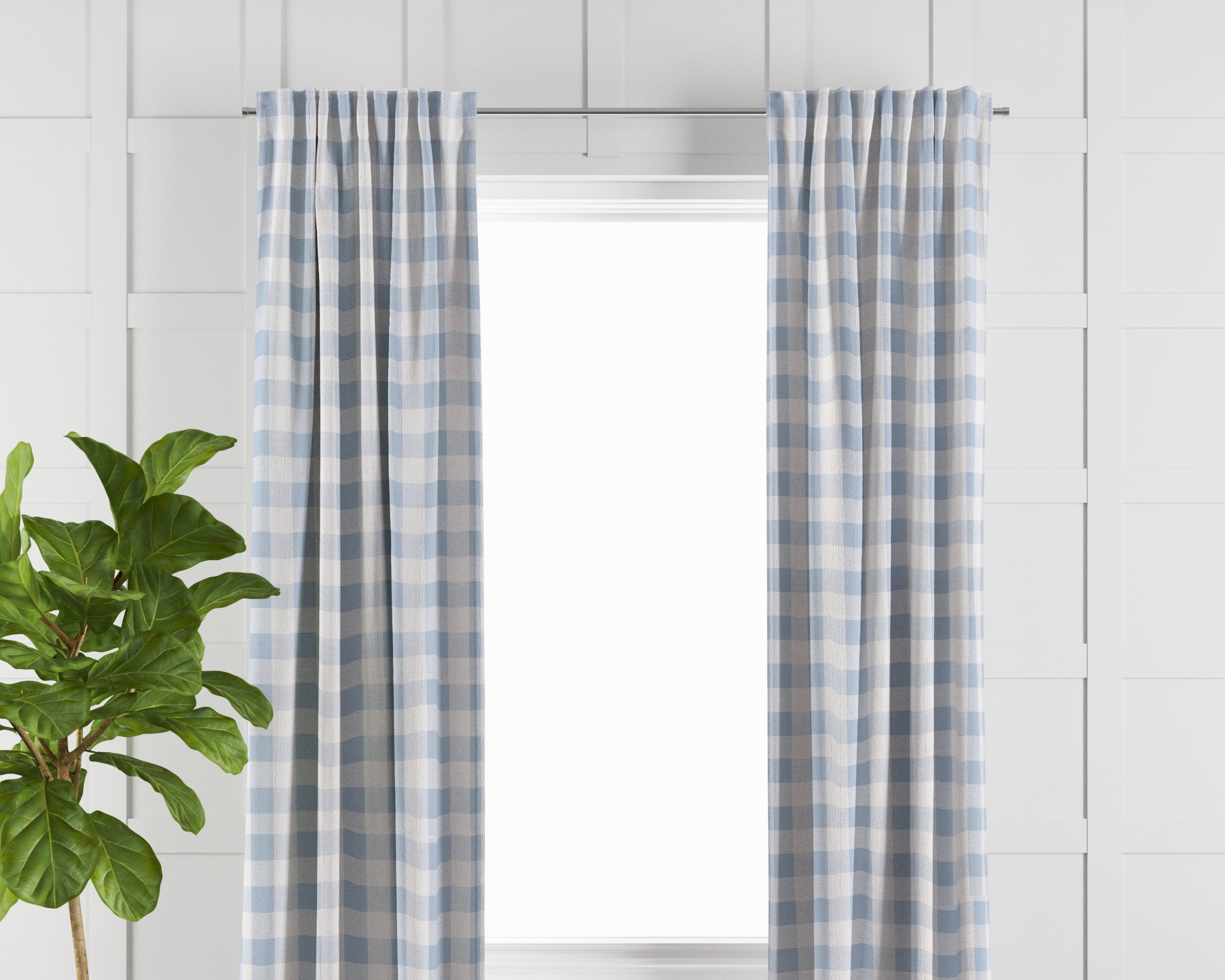 Light Blue Buffalo Check Cotton Curtain: Nursery or Kitchen Decor - Etsy