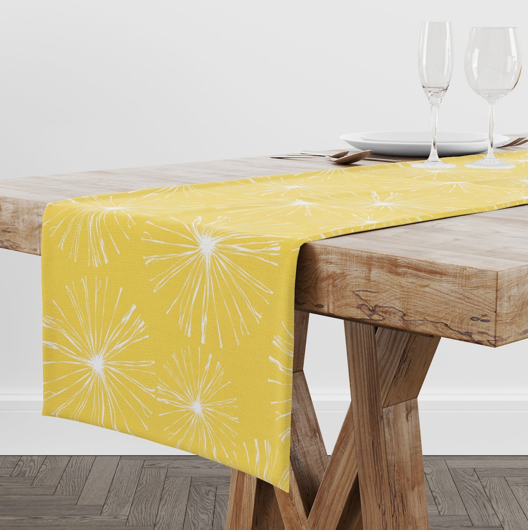 Yellow & White Abstract Floral Dining Room Table Runner, Bridal Shower ...