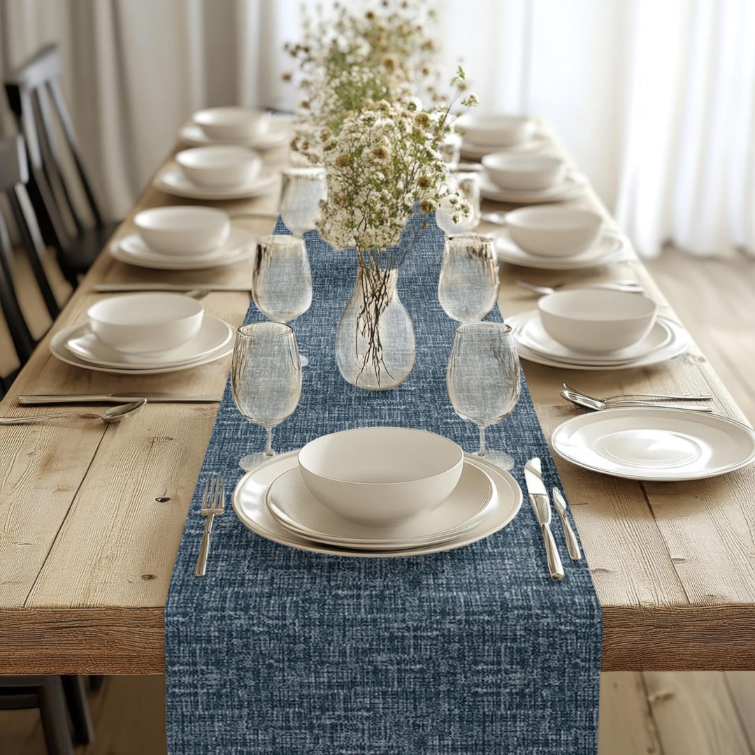 Blue Textured Dining Room Table Runner: Wedding Reception, Baby Shower ...