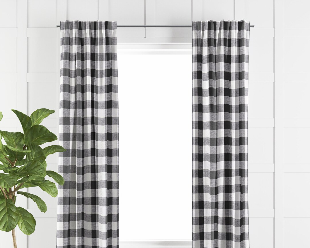 Black & White Buffalo Check Drapes: Plaid Farmhouse Living, Dining ...