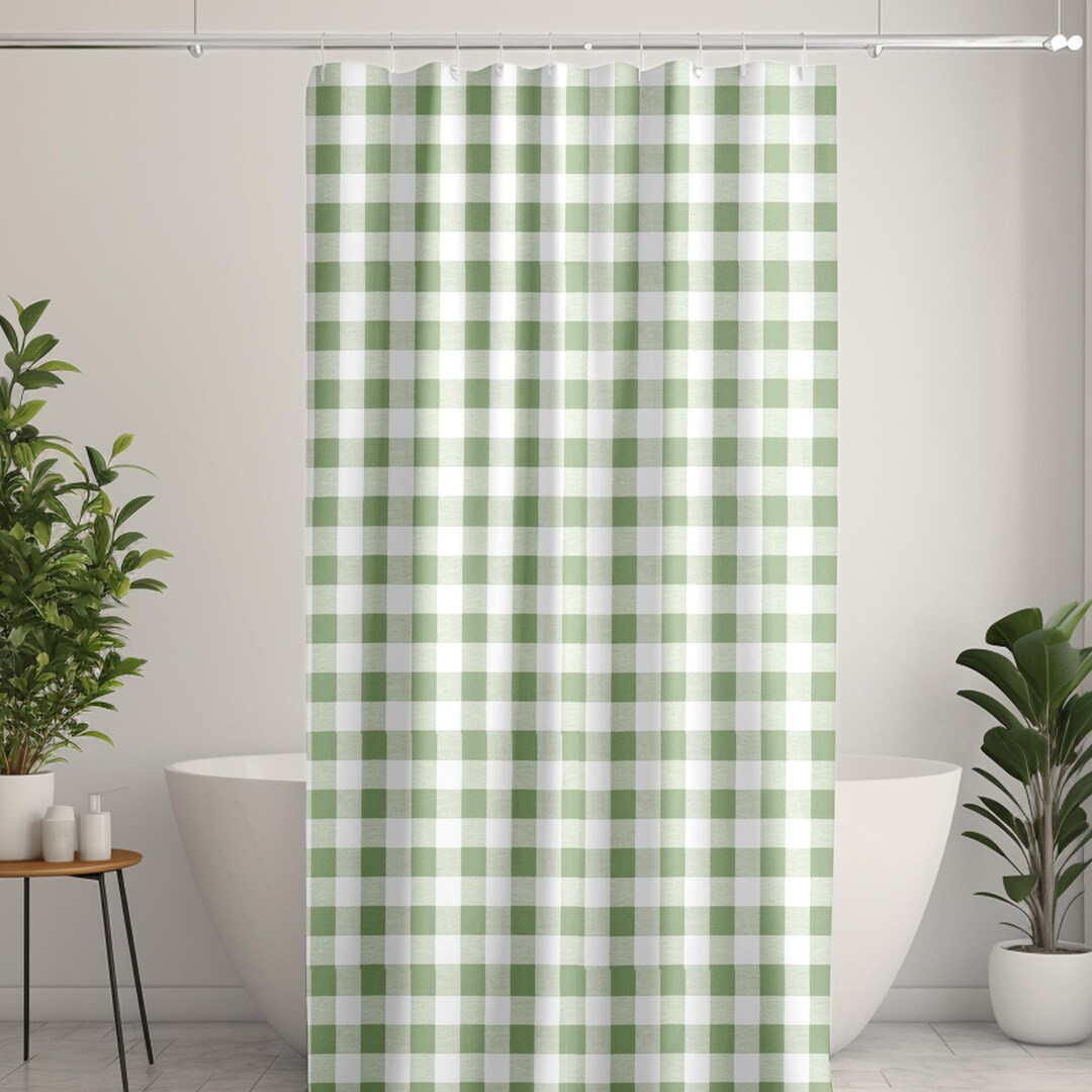 Sage Green Buffalo Check Fabric Shower Curtain: Plaid Farmhouse ...