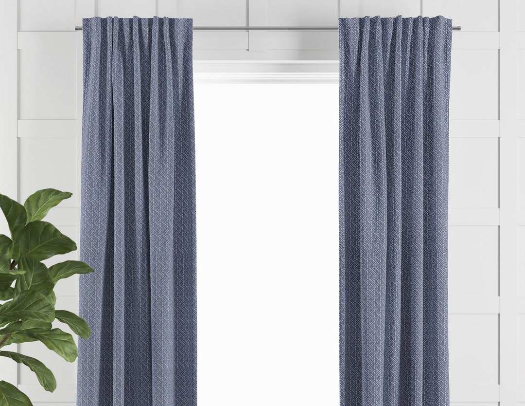 Denim Blue Textured Slub Cotton Drapes: Living Room and Bedroom Curtain ...