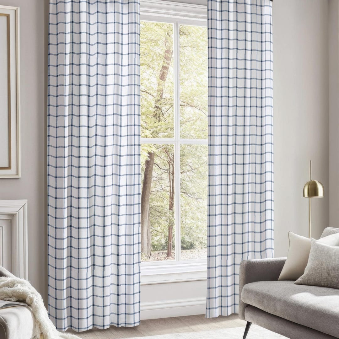 Blue Check Drapes: Farmhouse Style Living Room, Bedroom, or Children's ...
