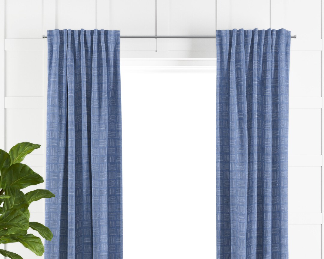 Denim Blue Crosshatch Drapes: Farmhouse Style Window Curtain - Etsy