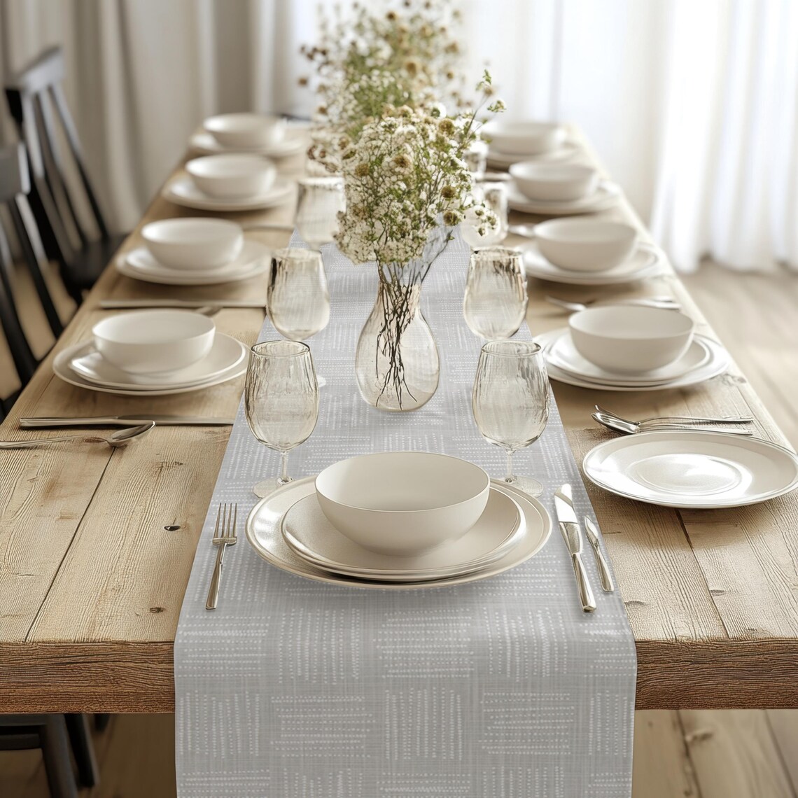 French Grey Crosshatch Dining Room Table Runner: Neutral Dining & Bulk ...