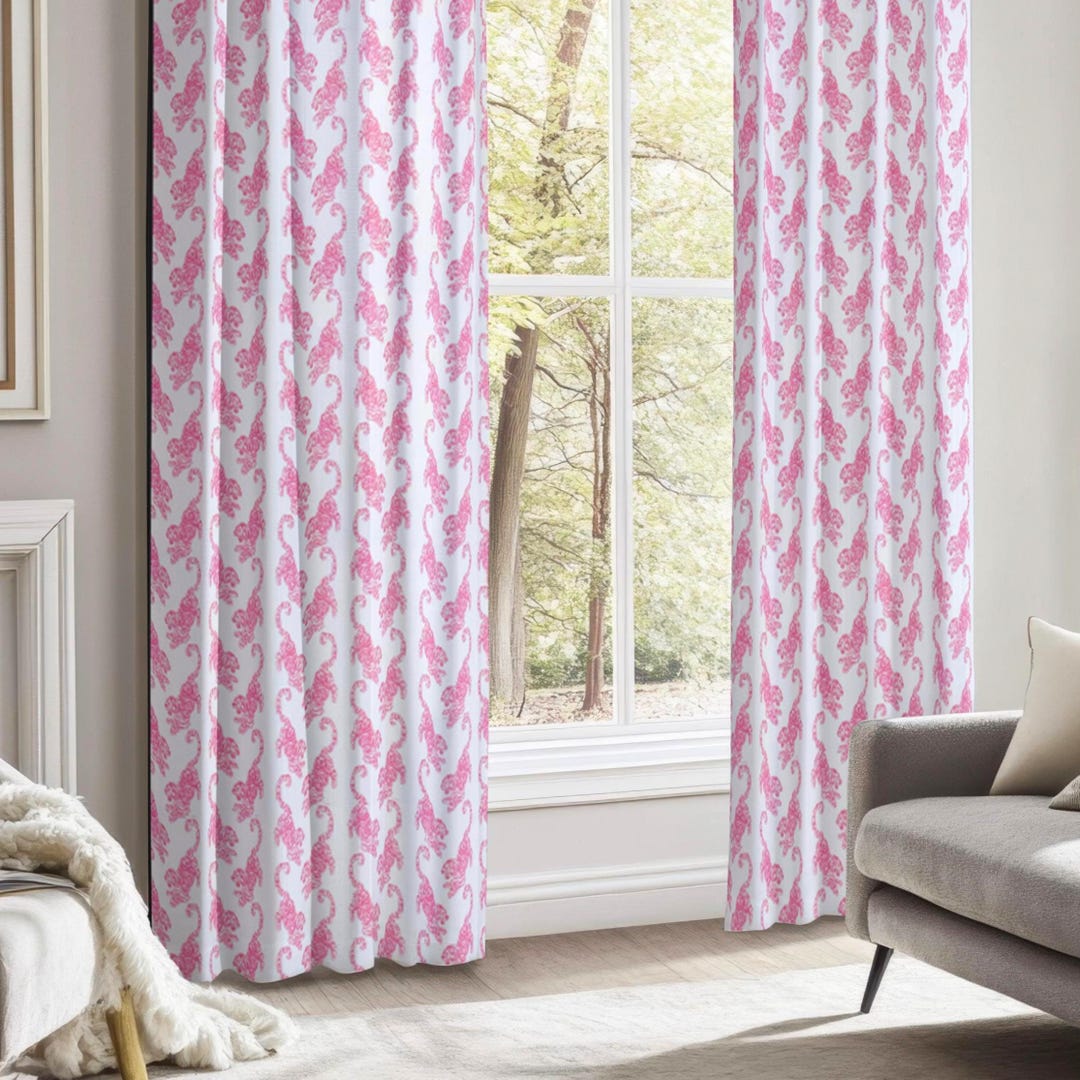 Hot Pink Tiger Cotton Curtain Panel: Exotic Asian Decor - Etsy