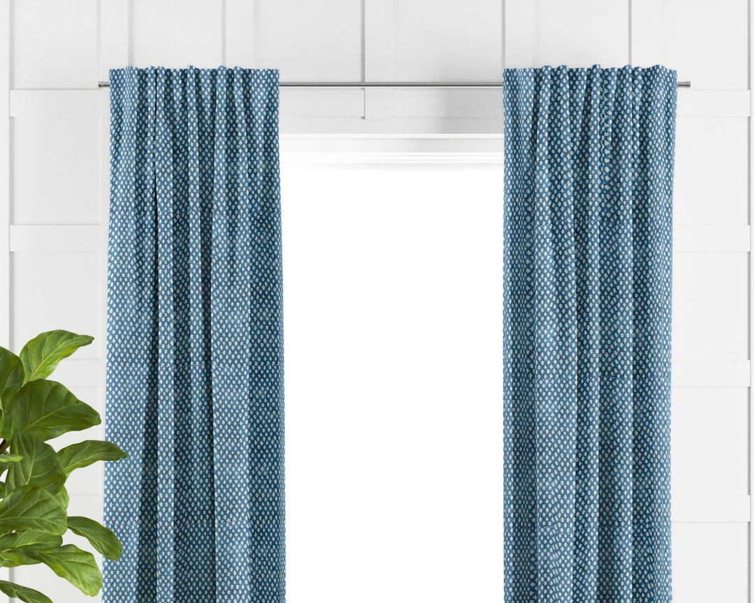 Blue Abstract Dots Linen Blend Drapes: Contemporary Farmhouse Curtain Window Treatments - Etsy