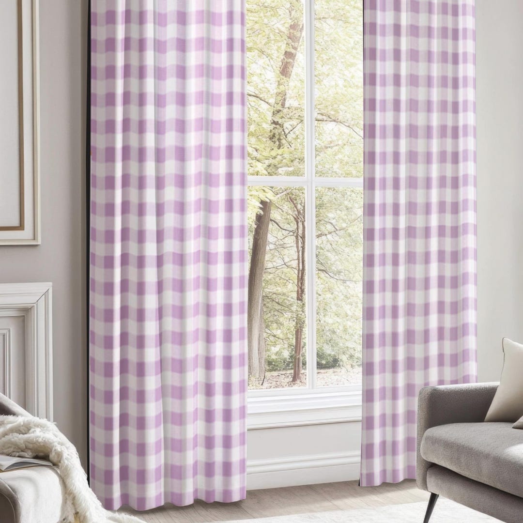 Light Purple Buffalo Check Drapes: Lavender Orchid Farmhouse Living ...