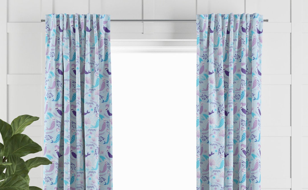 Blue & Pink Mermaid Girls Mermaid Drapes: Ocean Themed Bedroom and ...