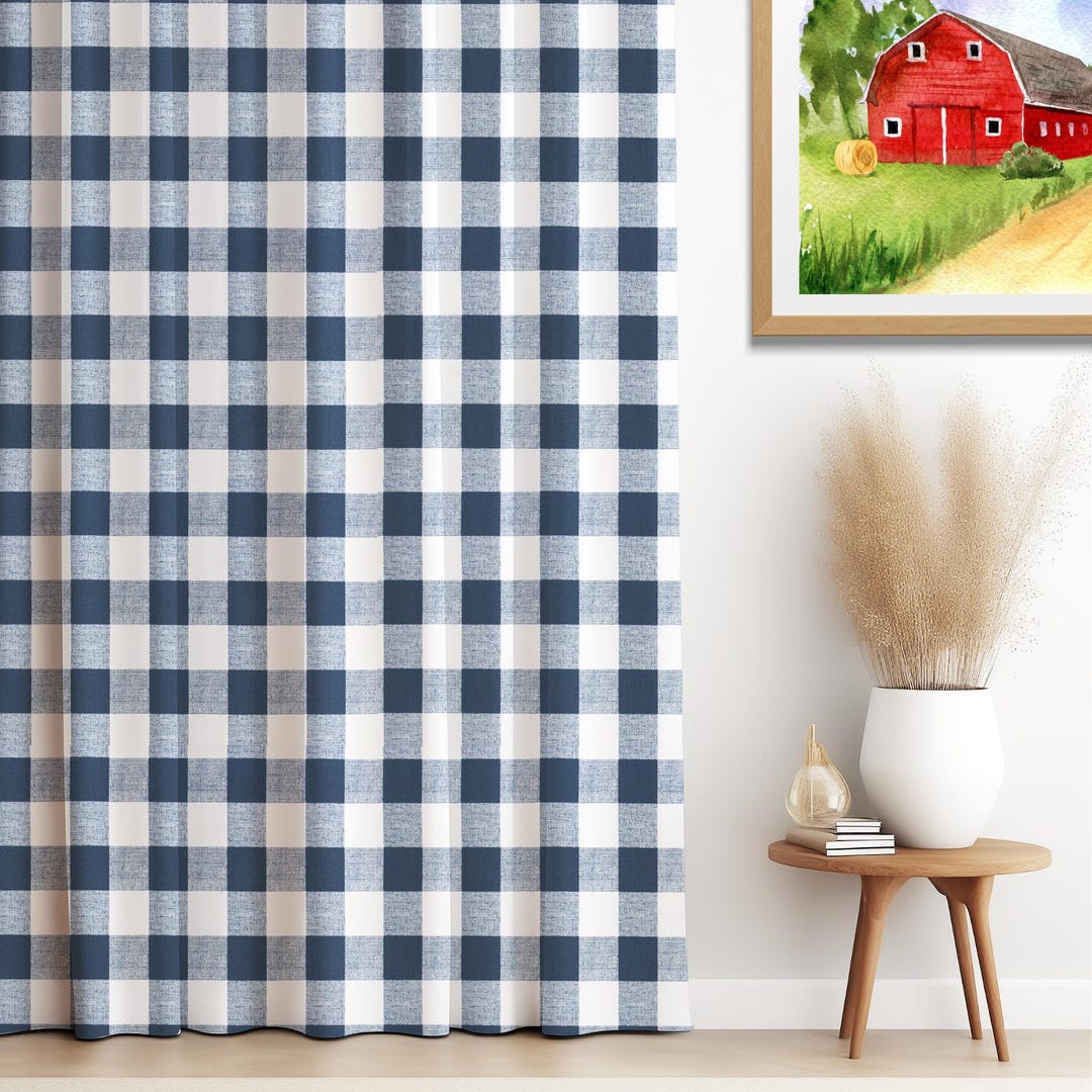 Blue Buffalo Check Drapes: Plaid Farmhouse Nursery, Living or Dining ...