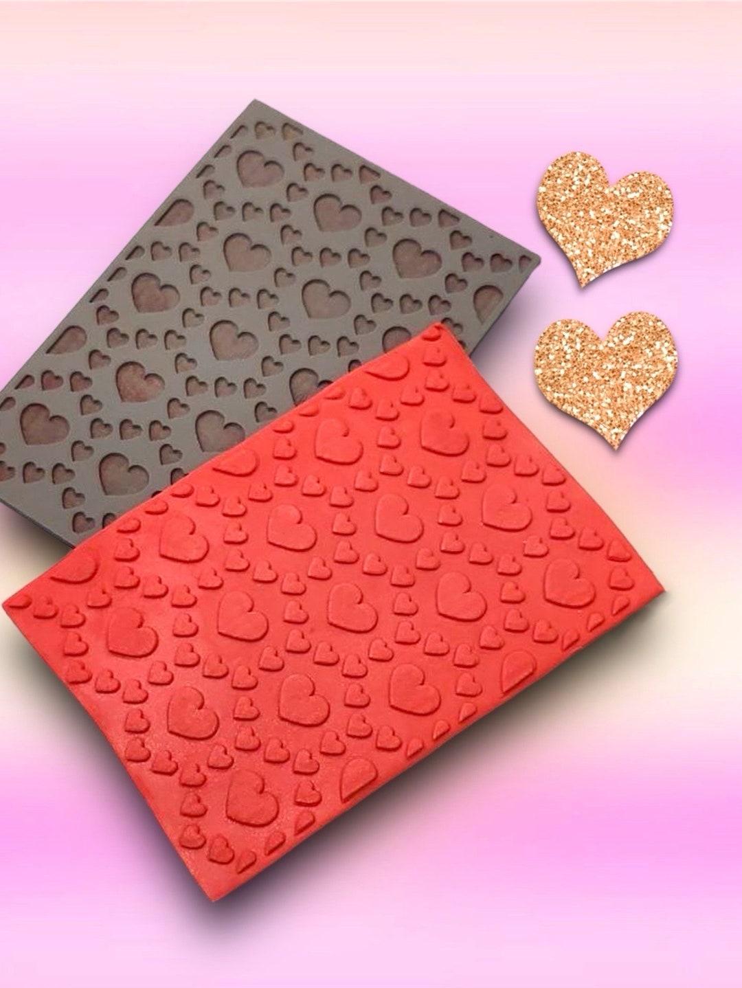 Hearts Texture Mat for Polymer Clay, Clay Texture Sheet, Hearts Rubber ...