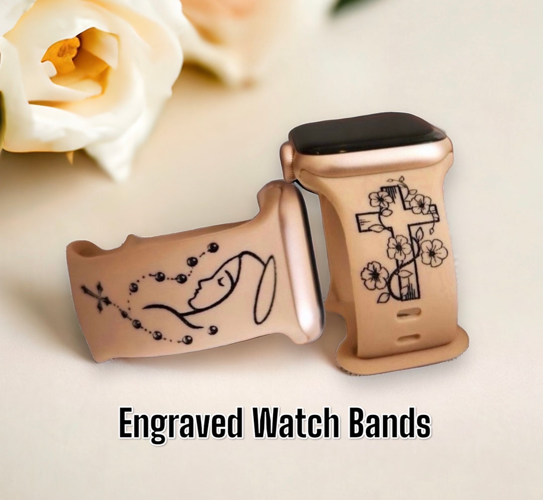 Mother Mary Rosary Engraved Watch Bands, Custom Virgin Mary Watch Bands ...