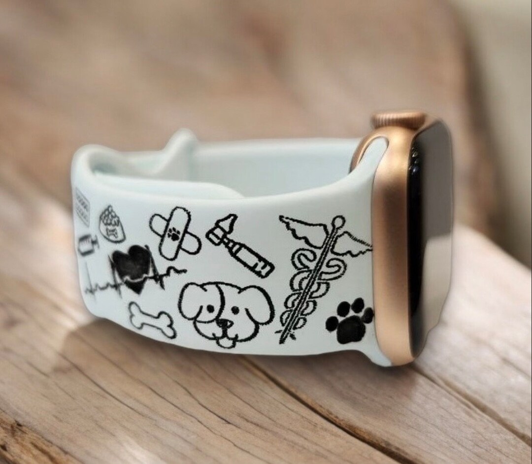 Pet Lover's Apple Watch Bands Engraved Veterinarian Silicone Band ...