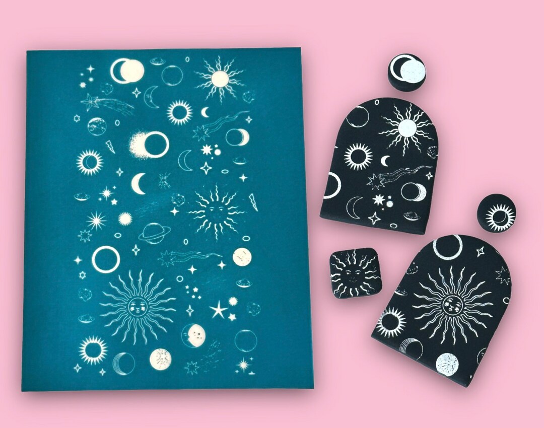 Sun Moon Stars Planets Silkscreen Stencil, Celestial Bodies Polymer Clay Silkscreen, Reusable ...