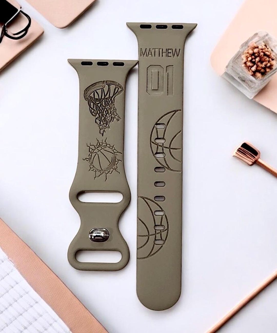 Basketball Lover Custom Engraved Apple Watch Bands Silicone Watch ...